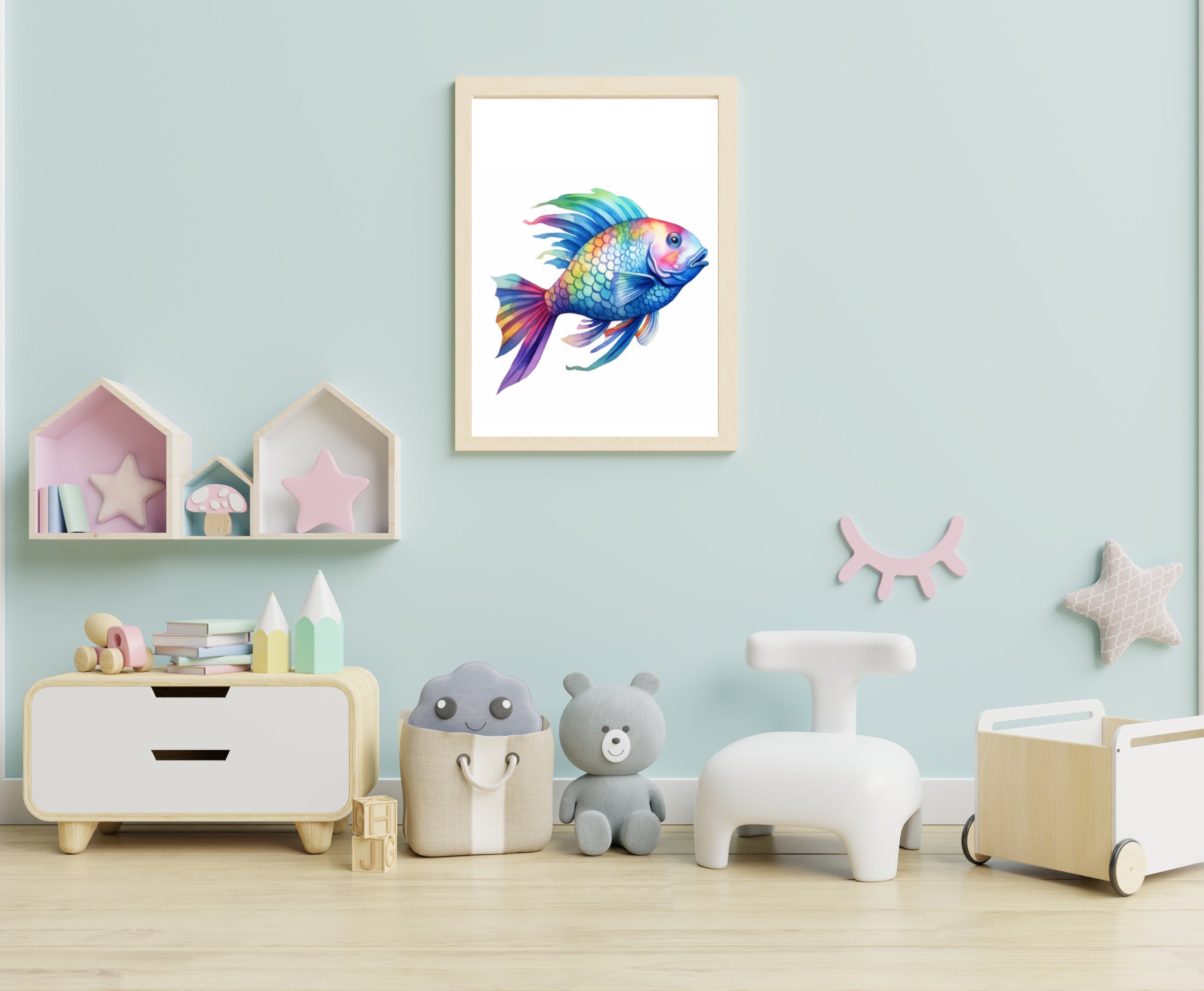 Rainbow Fish Print, Nursery Wall Art, Fish Nursery, Printable Wall Art ...