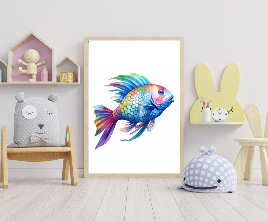 Rainbow Fish Print, Nursery Wall Art, Fish Nursery, Printable Wall Art ...