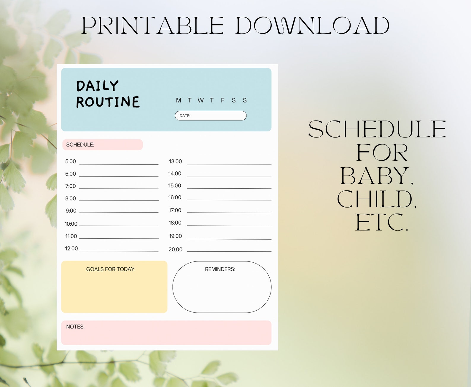 Daily Routine, Daily Schedule, Routine Outline, Printable Download ...