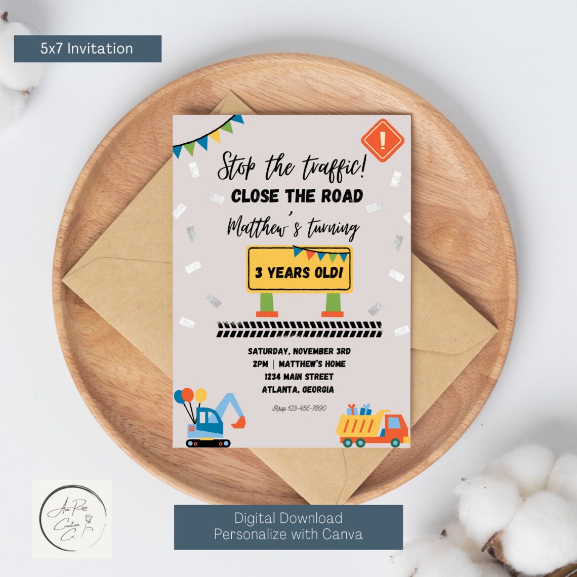 Construction Party Invitation Template, Birthday Party Invitation ...