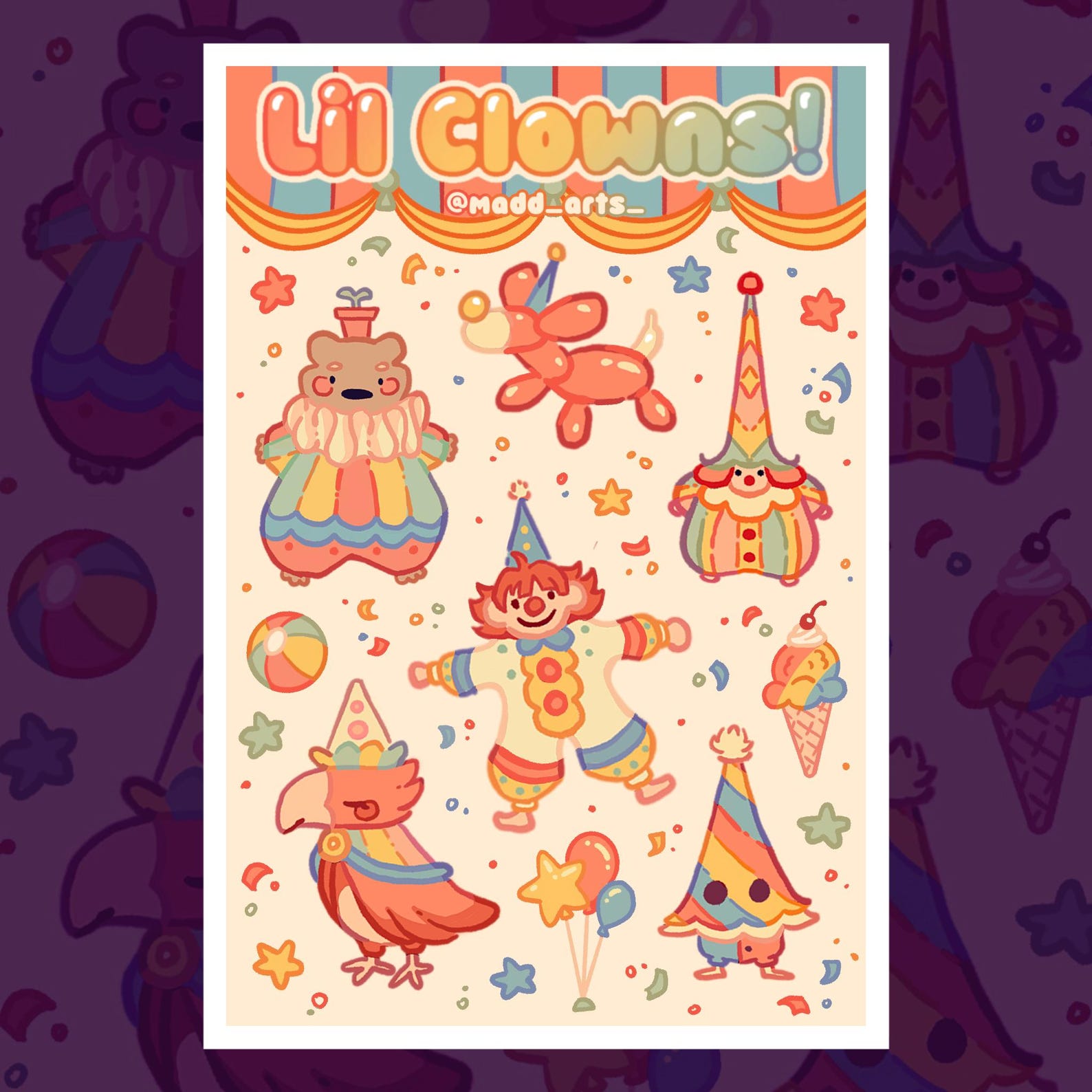 Lil Clowns Sticker Sheet Cute Circus-themed Vinyl Stickers - Etsy