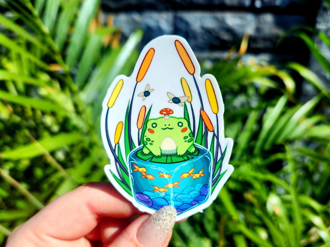 Frog on Lily Pad Sticker - Whimsical Nature Vinyl Decal - Etsy