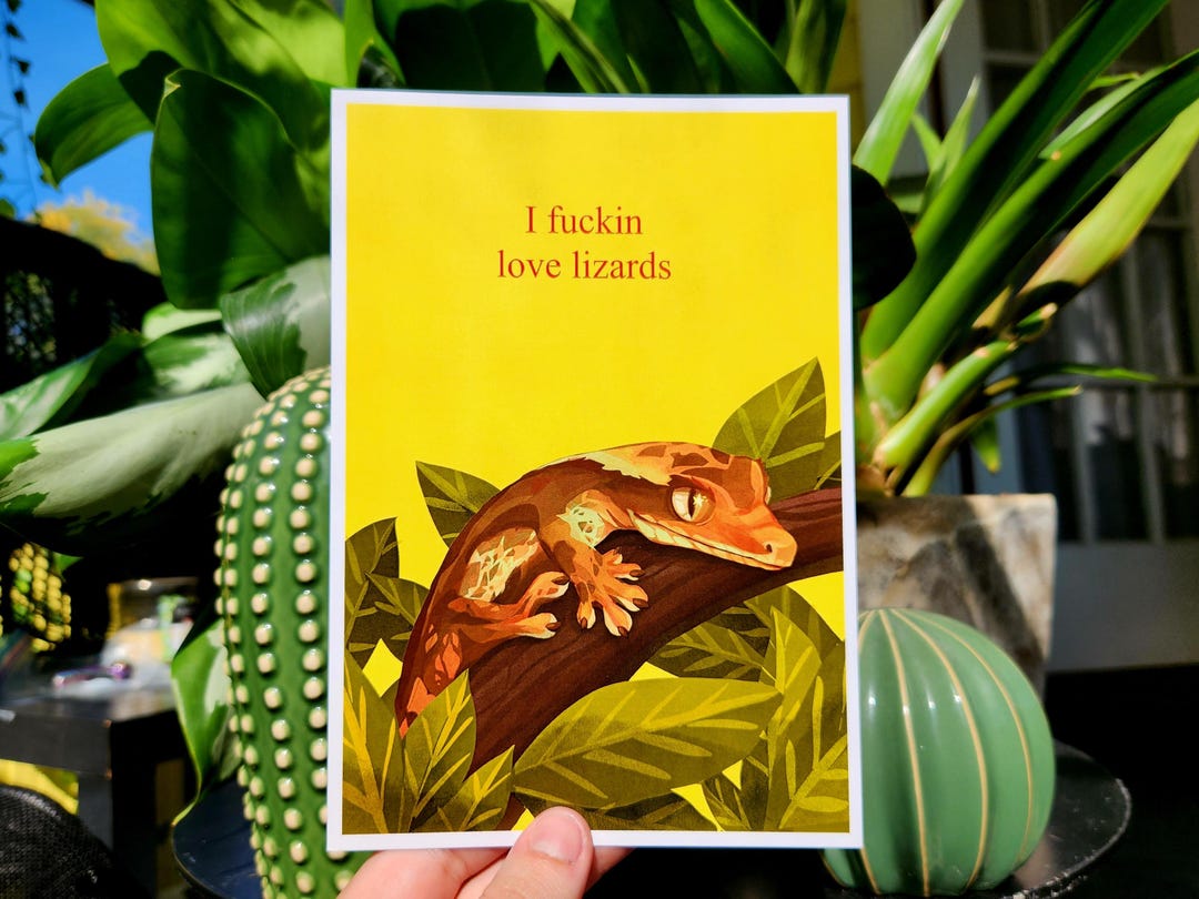 Funny Lizard Art Print - Bold Crested Gecko Illustration - Reptile ...