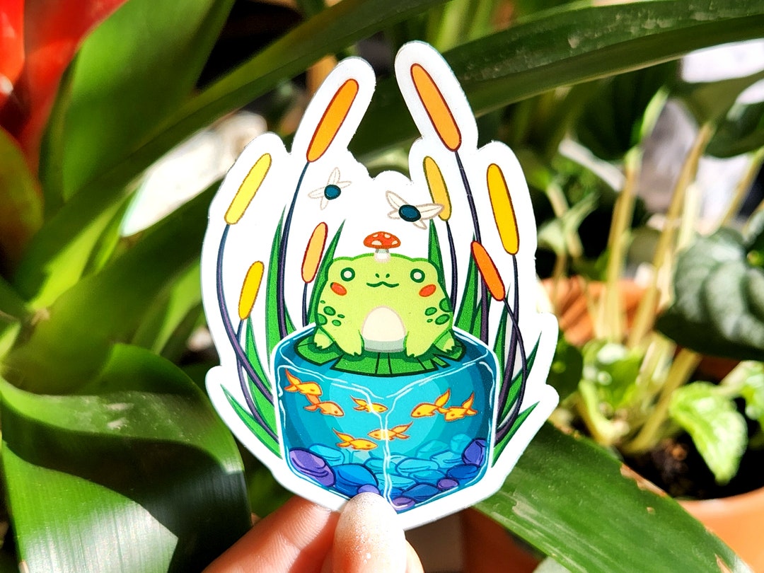 Whimsical Frog on Lily Pad Sticker - Cute Nature Vinyl Decal - Etsy
