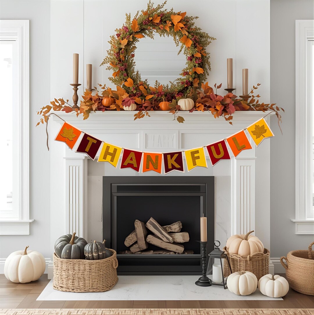 Thankful Thanksgiving Banner: Fall Leaves, Autumn Decor - Etsy