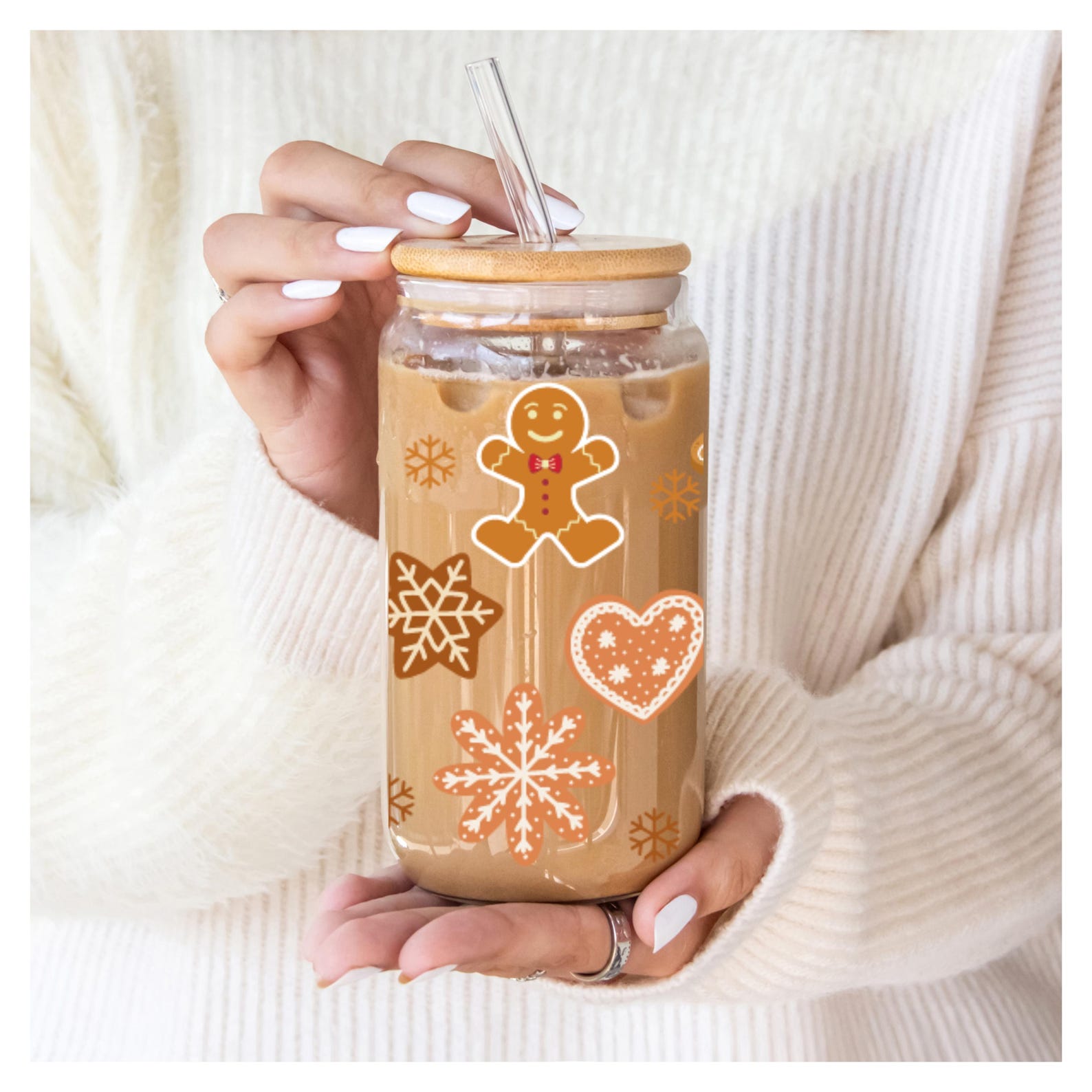 Christmas Gift Glass ,christmas Iced Coffee Glass,gingerbread Gift Mug ...