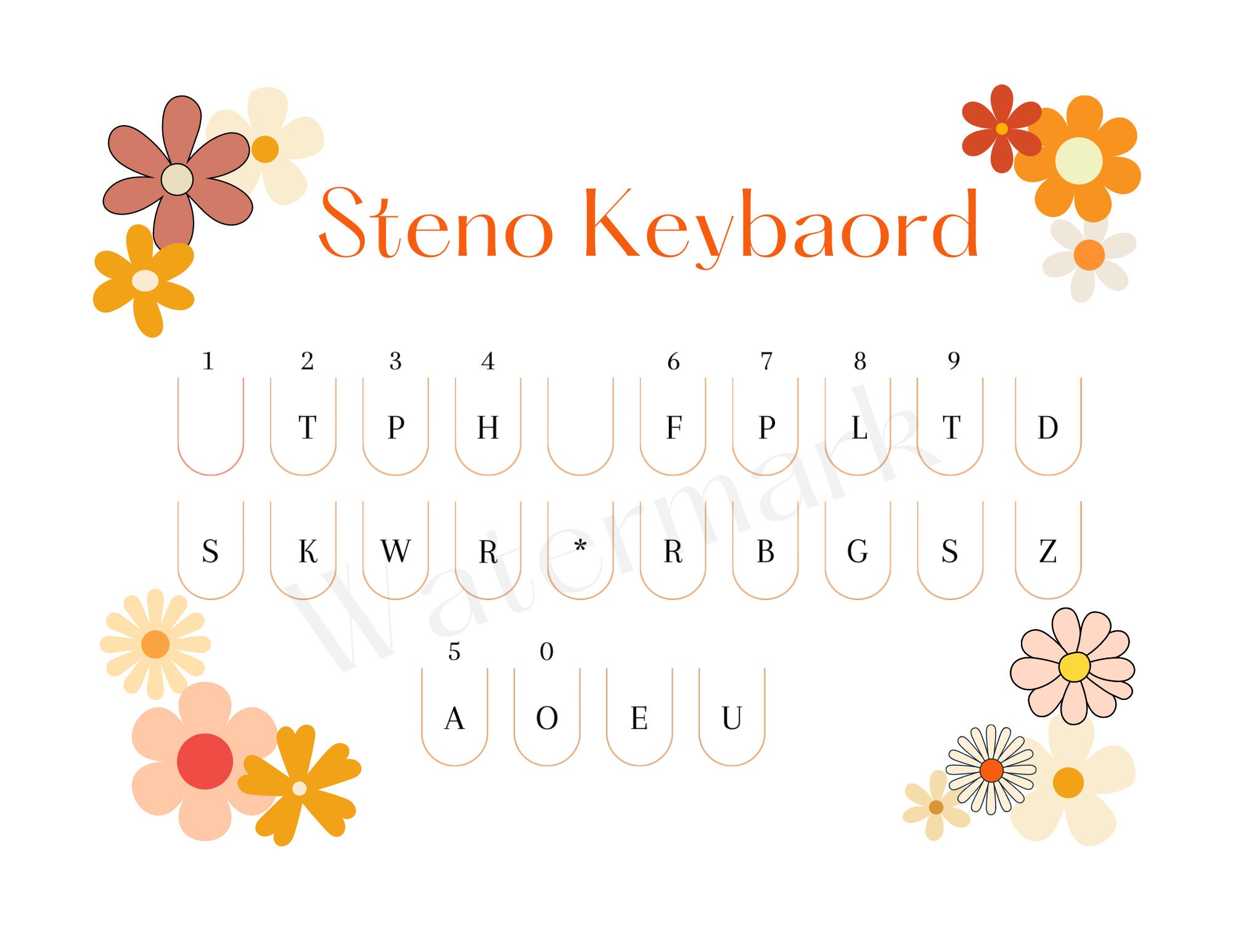 Floral Steno Keyboard Print Etsy