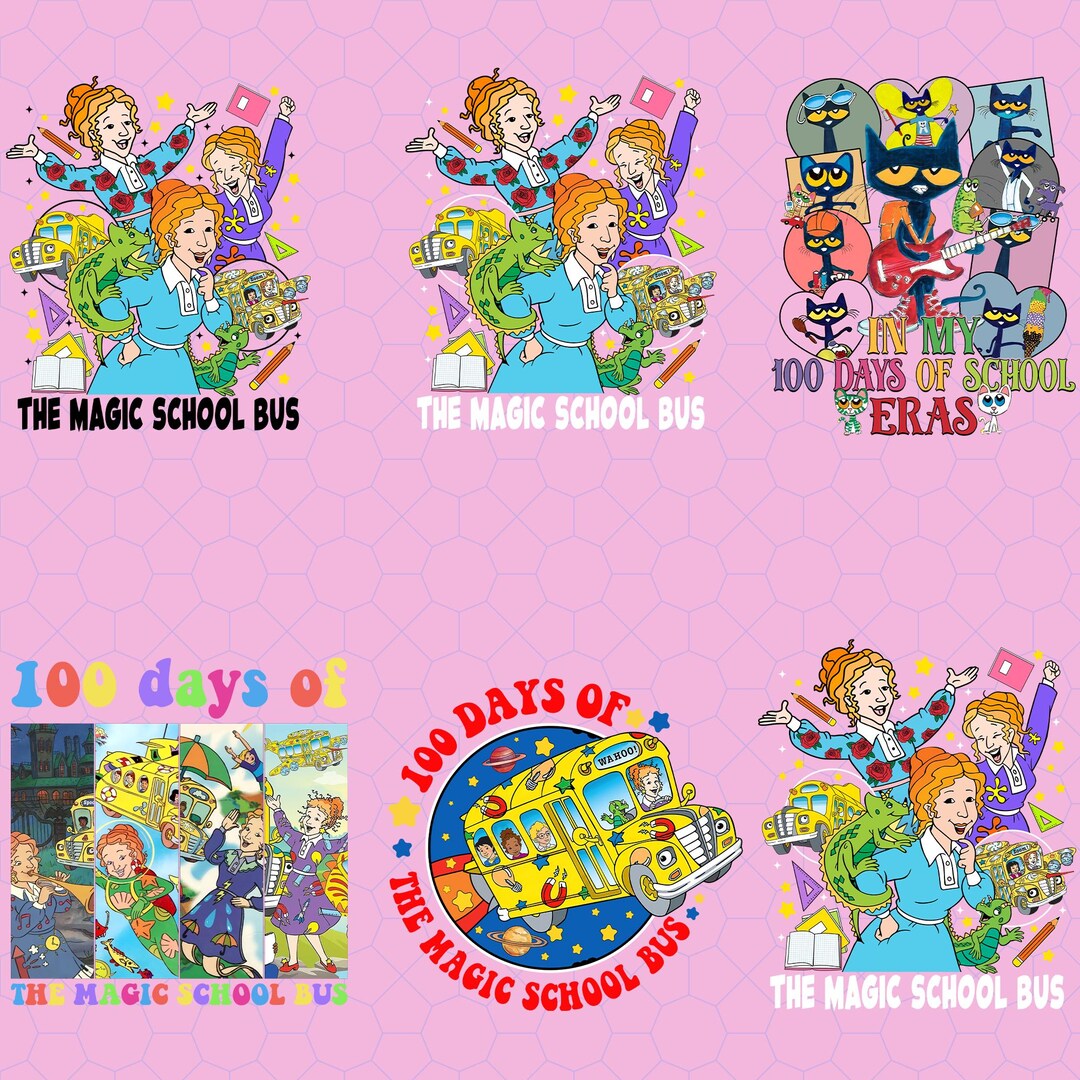 Teacher 100 Days of School Bundle, the Magic School Bus Png Bundle, Ms ...