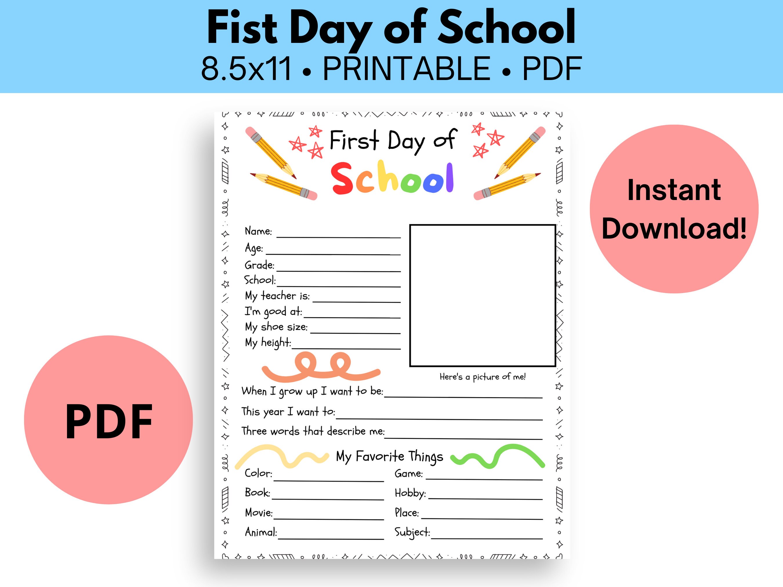 First Day of School Getting to Know You Printable, PDF Instant Download ...