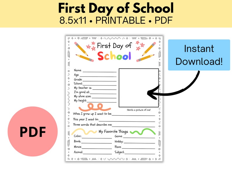 First Day of School Getting to Know You Printable, PDF Instant Download ...