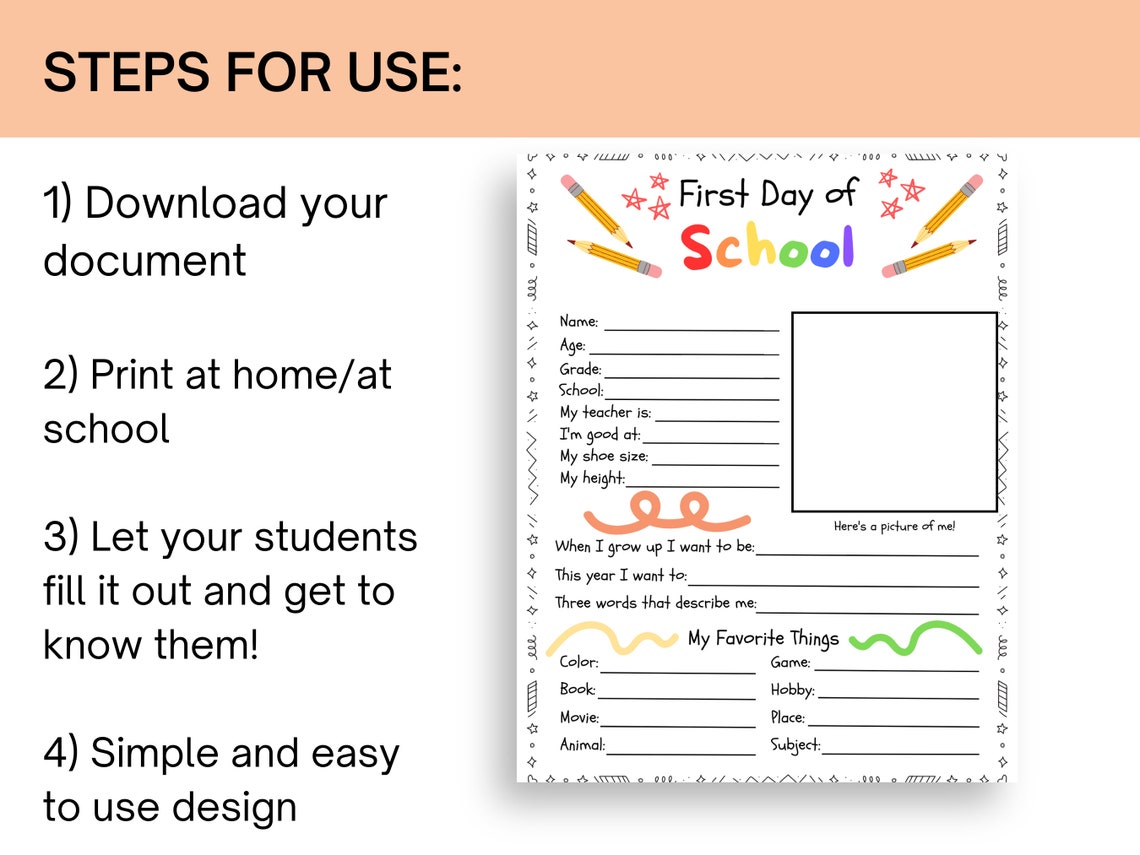First Day of School Getting to Know You Printable, PDF Instant Download ...