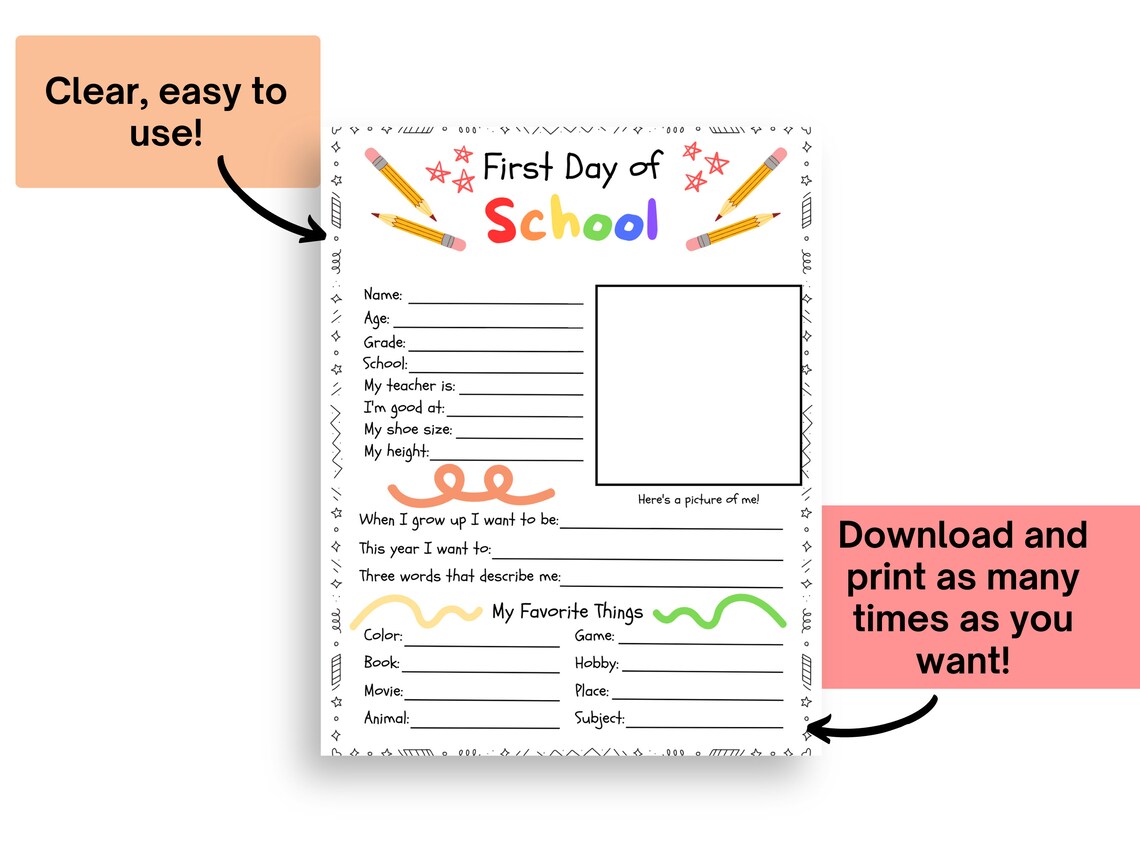 First Day of School Getting to Know You Printable, PDF Instant Download ...