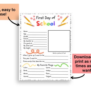 First Day of School Getting to Know You Printable, PDF Instant Download ...