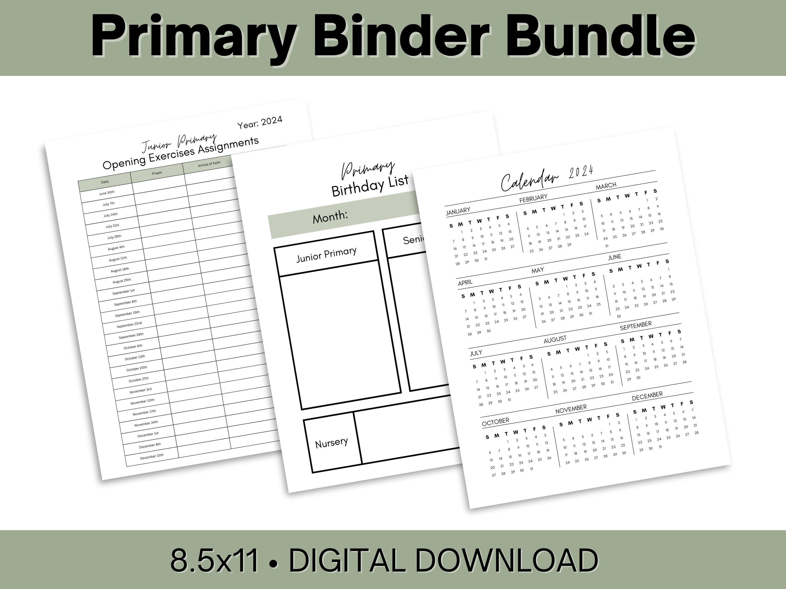 2024 Primary Binder Bundle, Secretary Bundle, PDF Instant Download, LDS ...