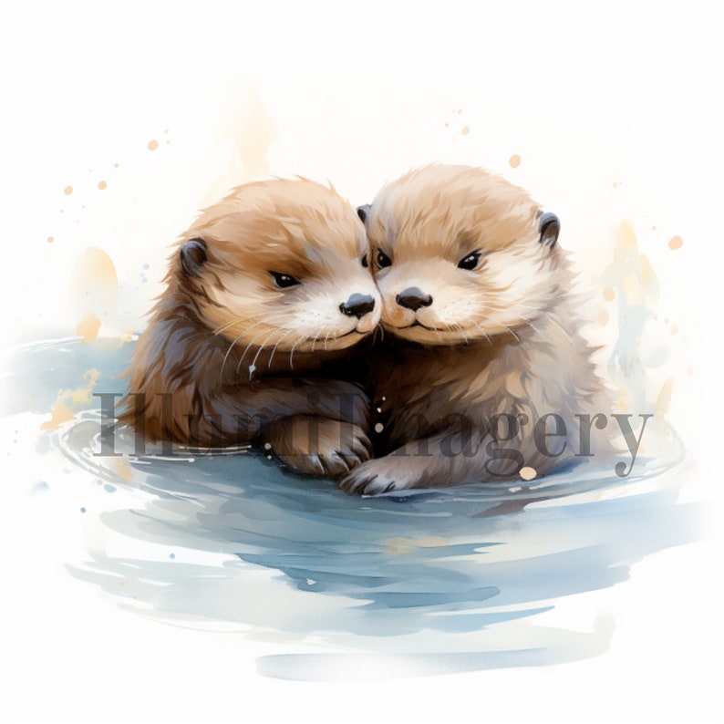 Baby Otter Watercolor Clipart, High-res Instant Digital Download ...