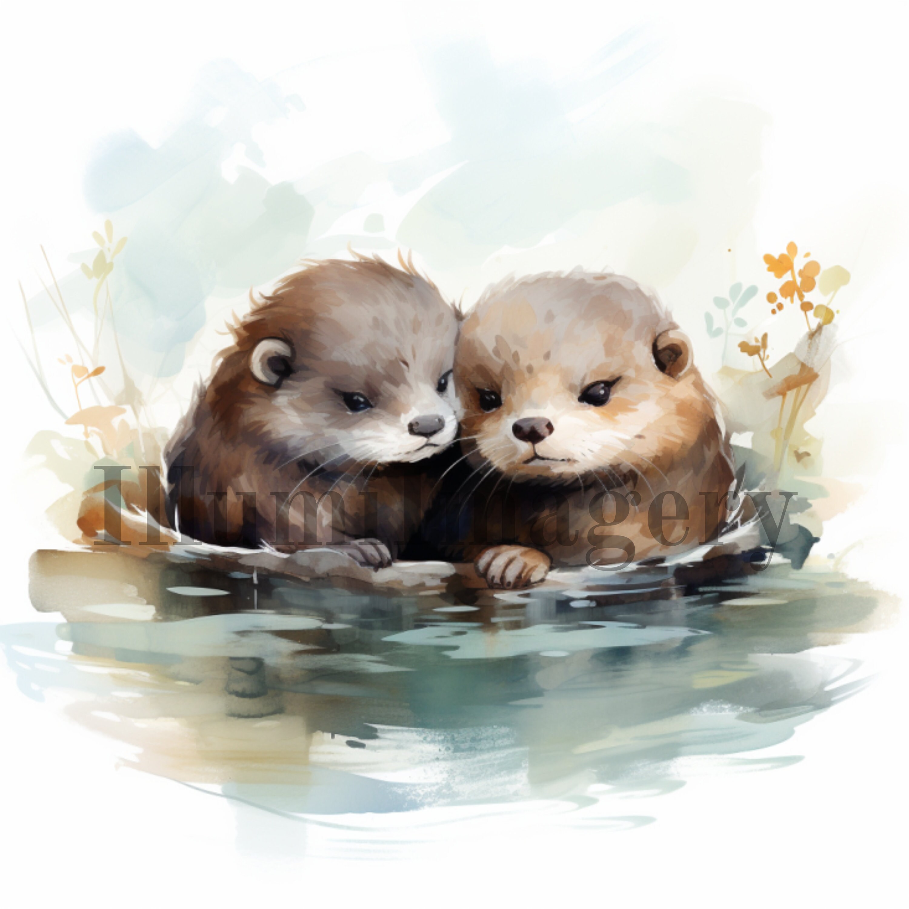 Baby Otter Watercolor Clipart, High-res Instant Digital Download ...