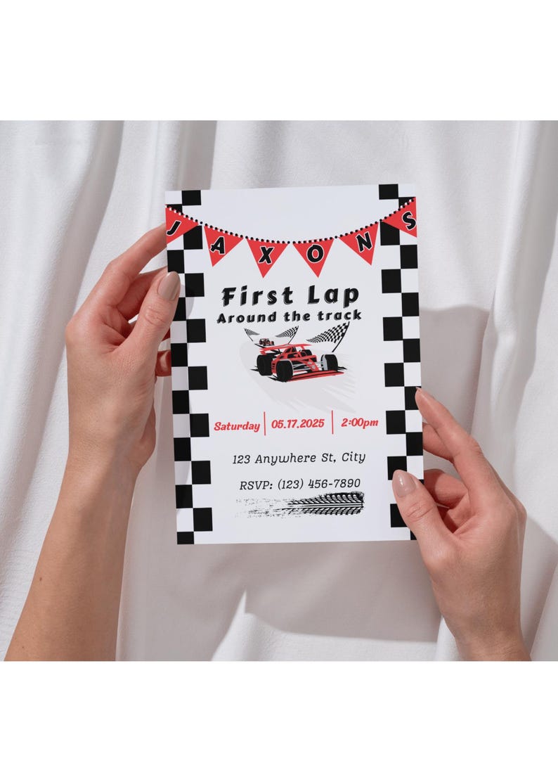 1st Lap Invitation - Editable Canva Template - Race Car Birthday Party ...