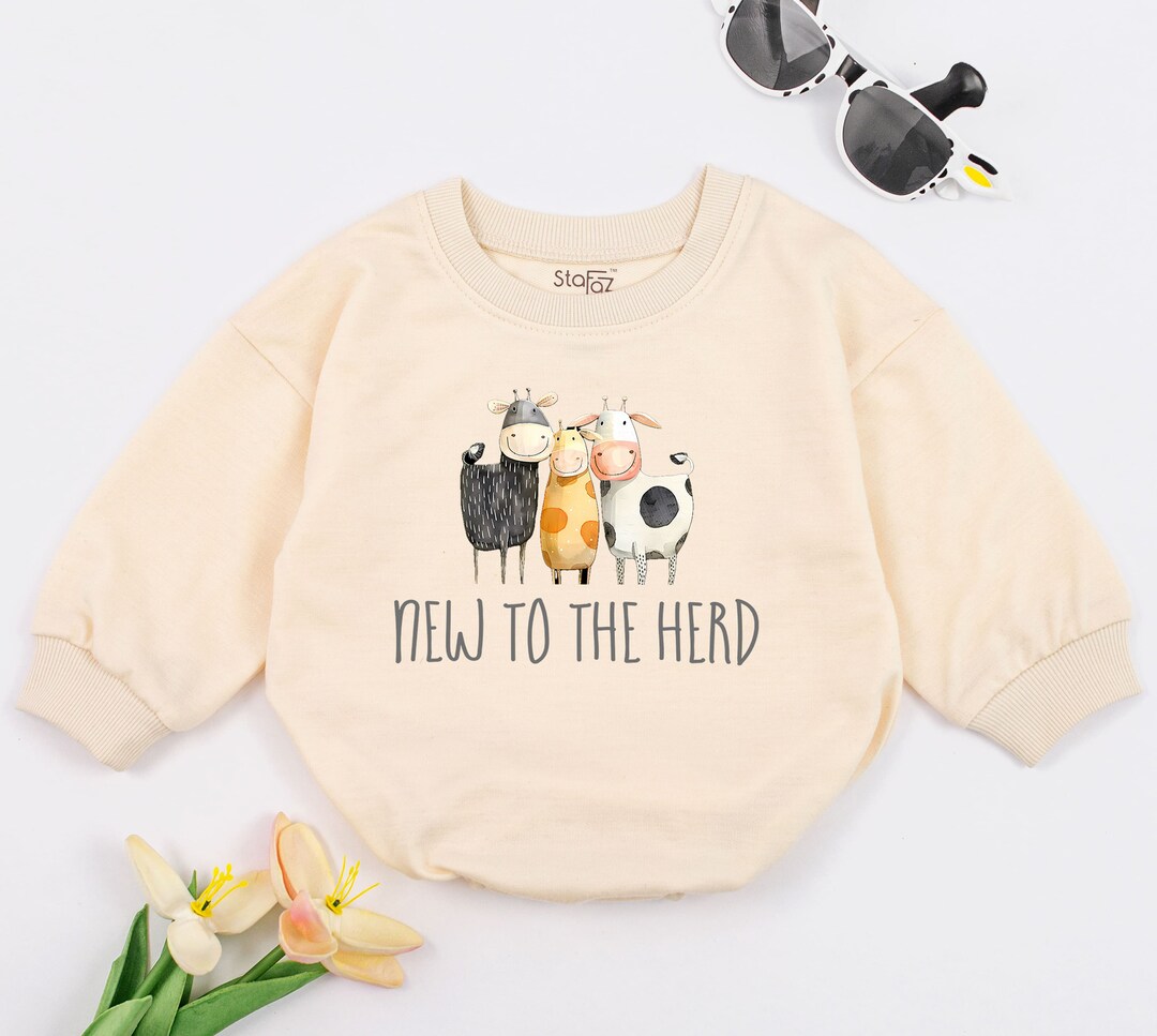 New to the Herd Baby Romper, Cow Announcement Gift, Cow Baby Clothes ...