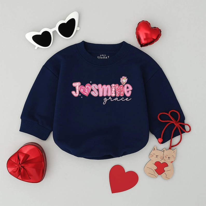 Custom Name Valentine Baby Romper, Pink Valentine's Day Bodysuit, 1st ...