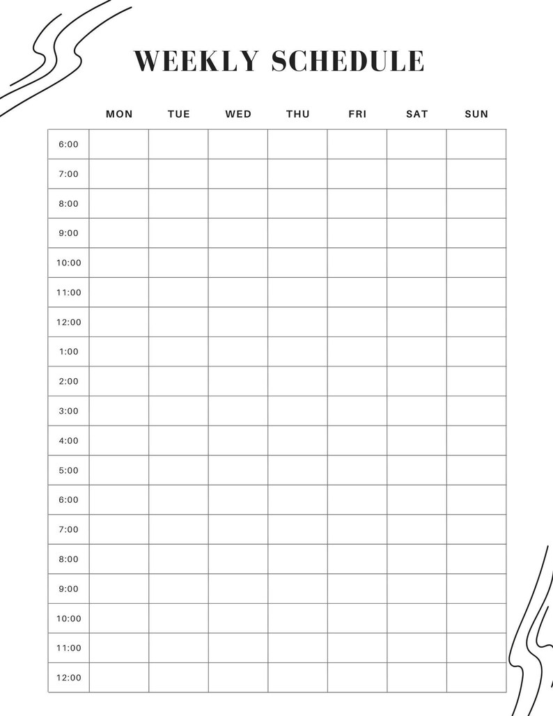 Printable Weekly Schedule, Planner, Template, Instant PDF Download, US ...