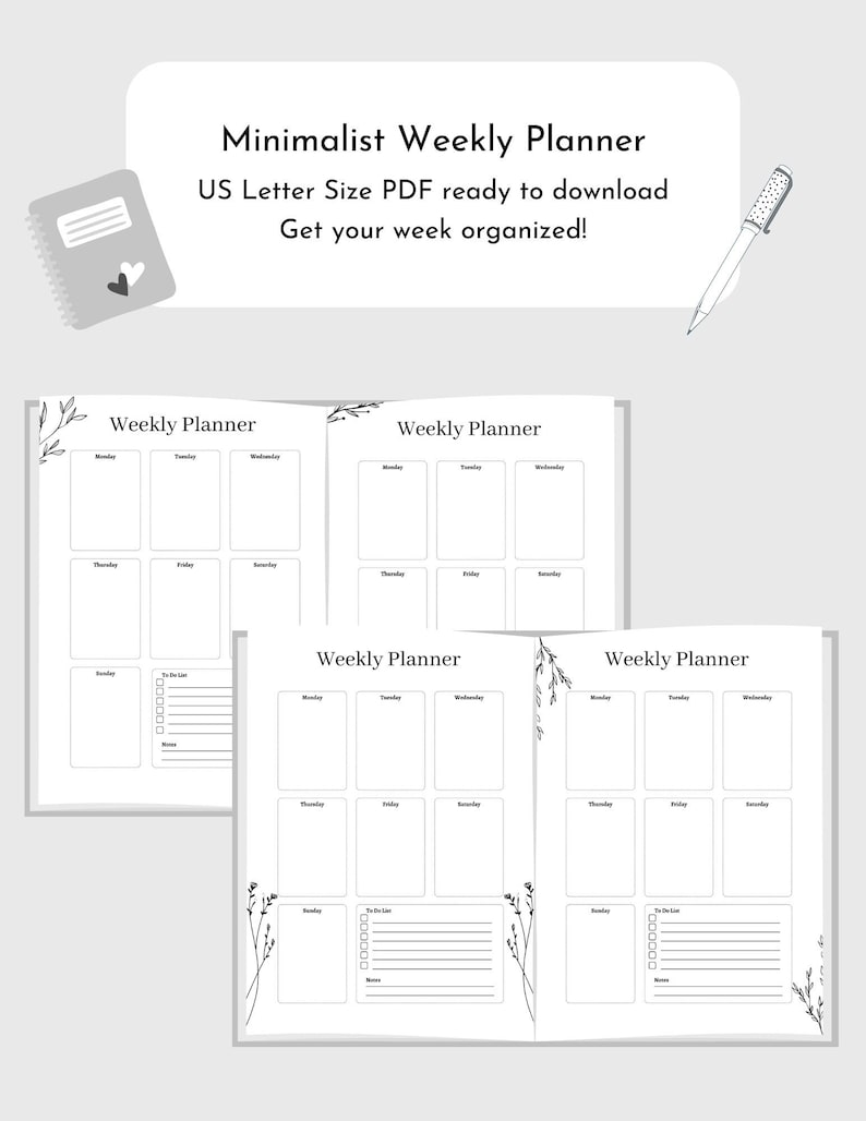 Printable Weekly Planner Template Minimalist Planner To-do - Etsy