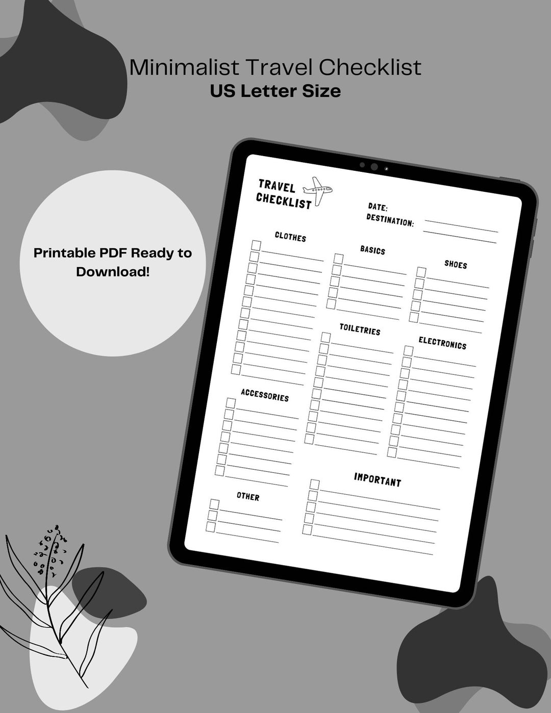 Printable Travel Checklist, Simple Template, To-do List, Instant PDF ...