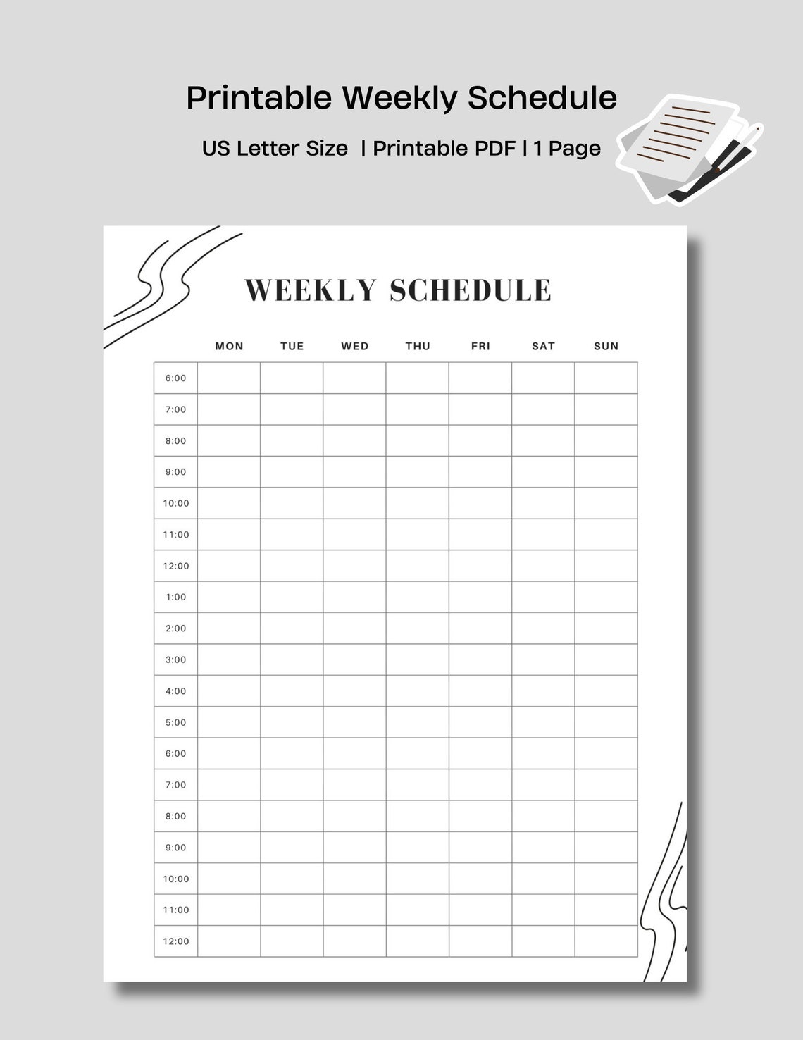 Printable Weekly Schedule, Planner, Template, Instant PDF Download, US ...