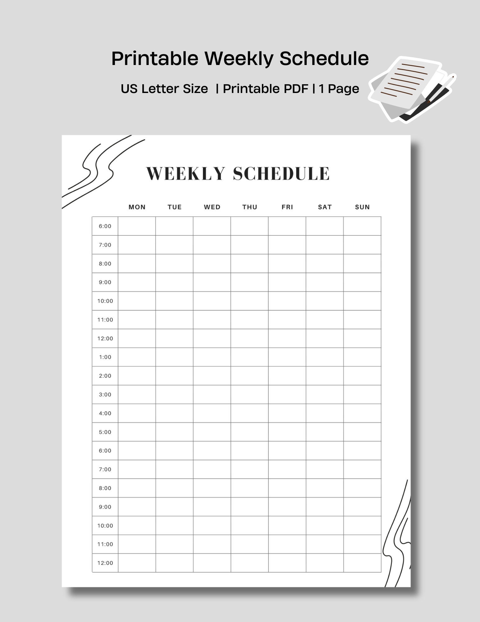 Printable Weekly Schedule, Planner, Template, Instant PDF Download, US ...