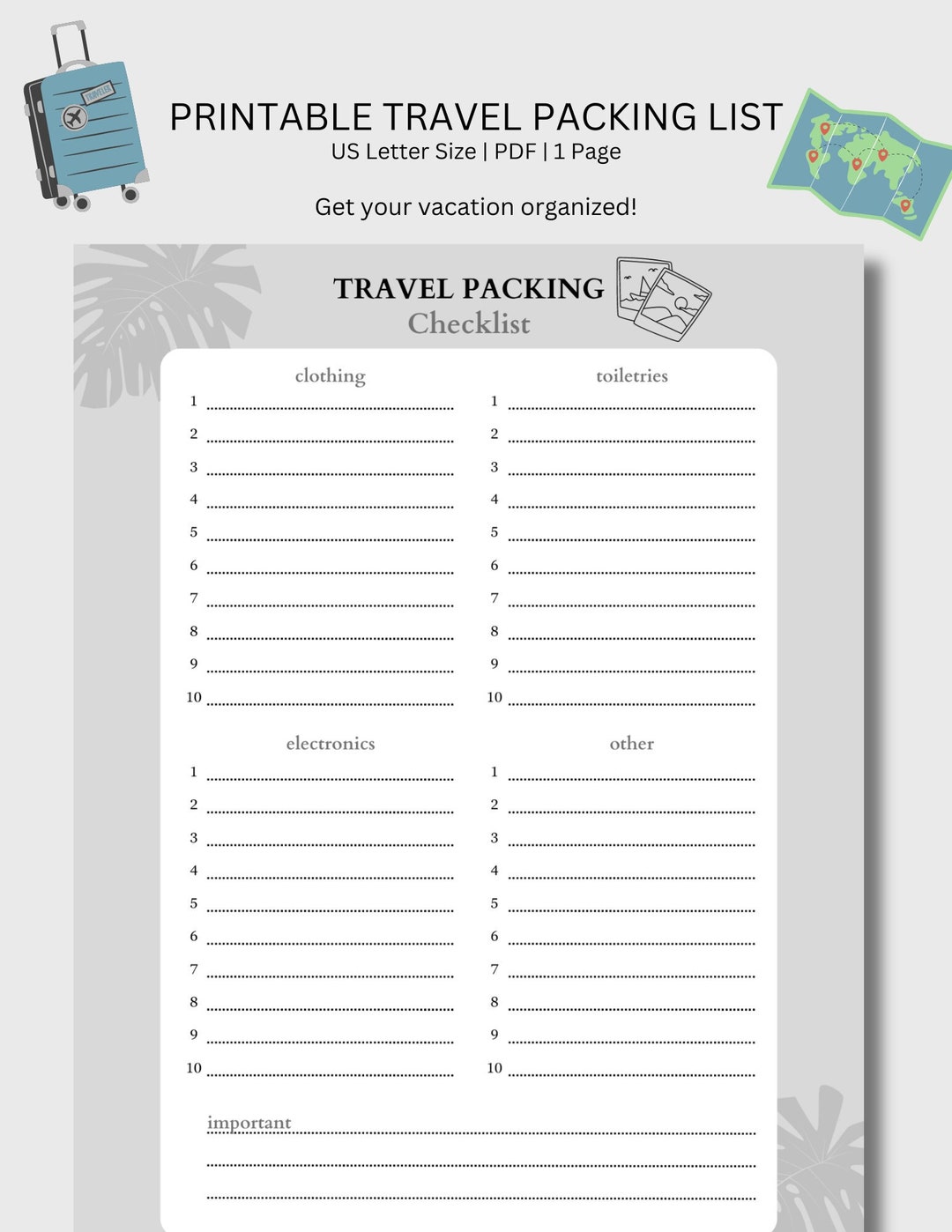 2024 Travel Packing Checklist Printable Template, Travel Printable ...