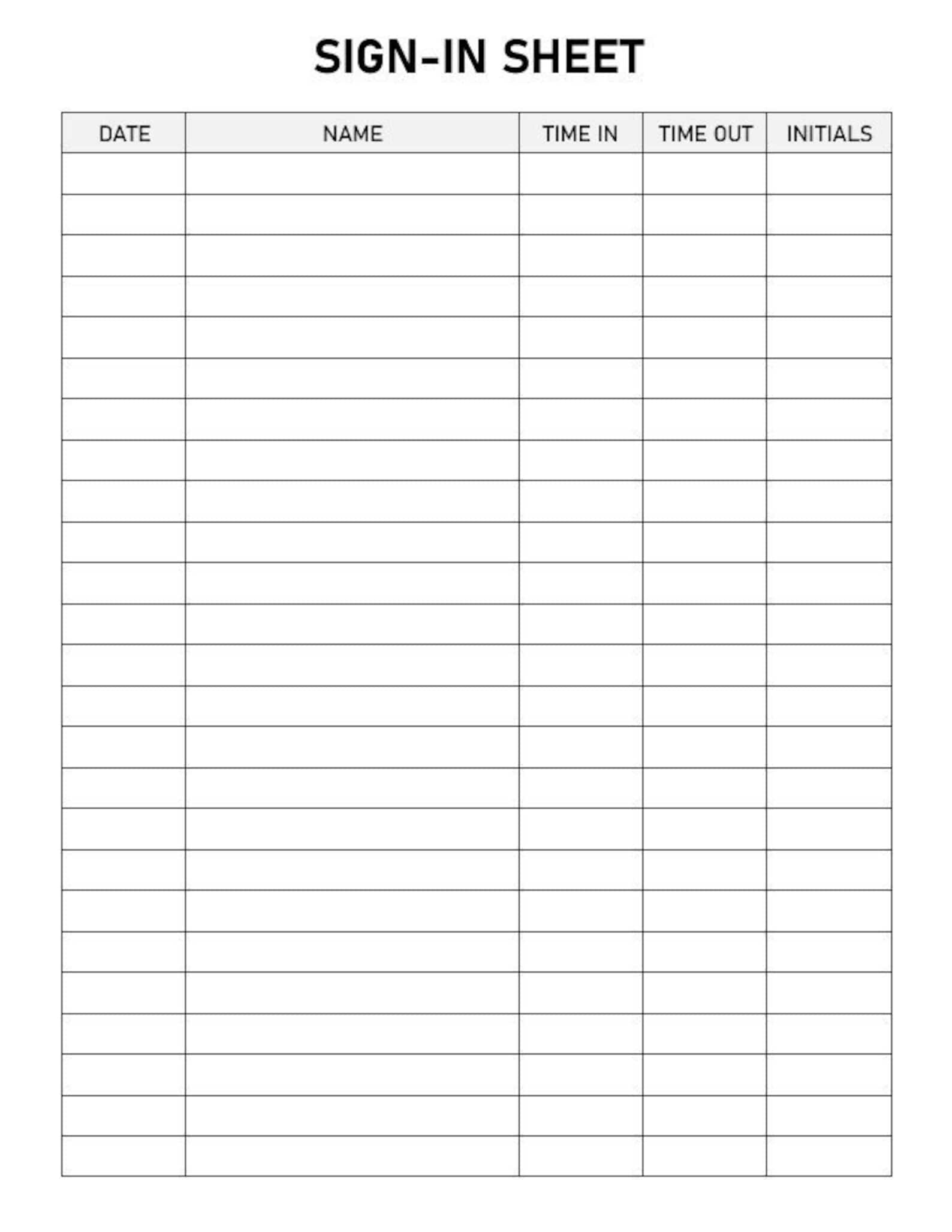 Printable Sign-in Sheet. - Etsy