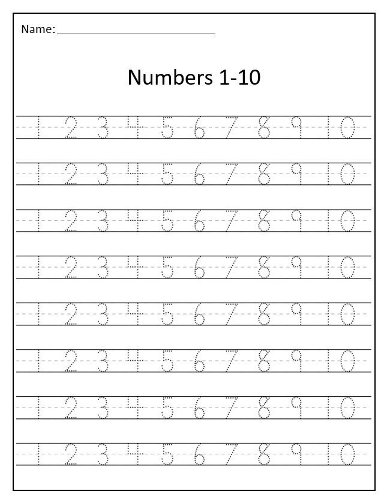Number Tracing Worksheet 1-10 - Etsy