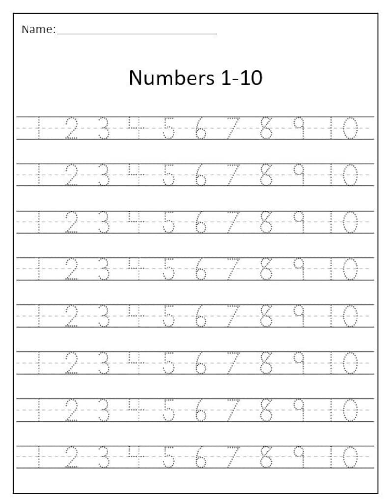 Number Tracing Worksheet 1-10 - Etsy