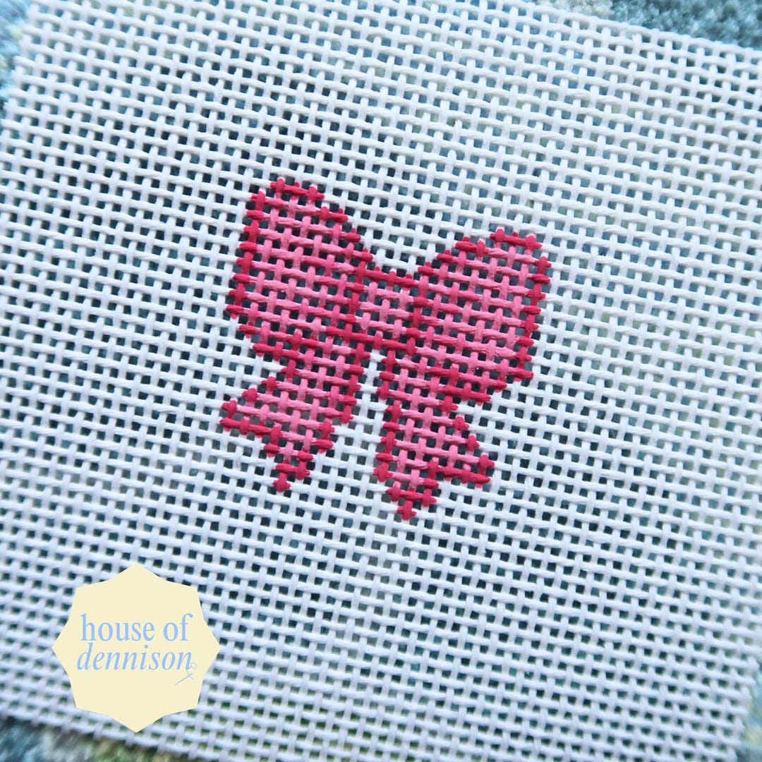 Mini Pink Beginner Bow Needlepoint Canvas | Bag Charm | Ornament | 1.5 ...