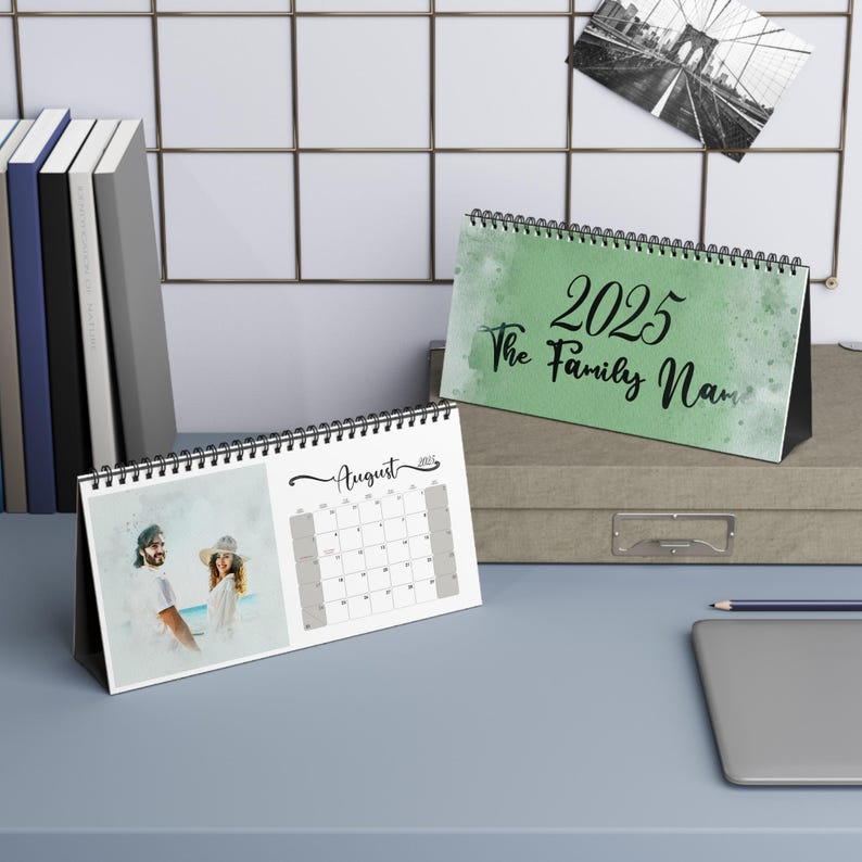 Personalized Watercolor Effect Photo Printed Monthly Flip Desk Calendar ...