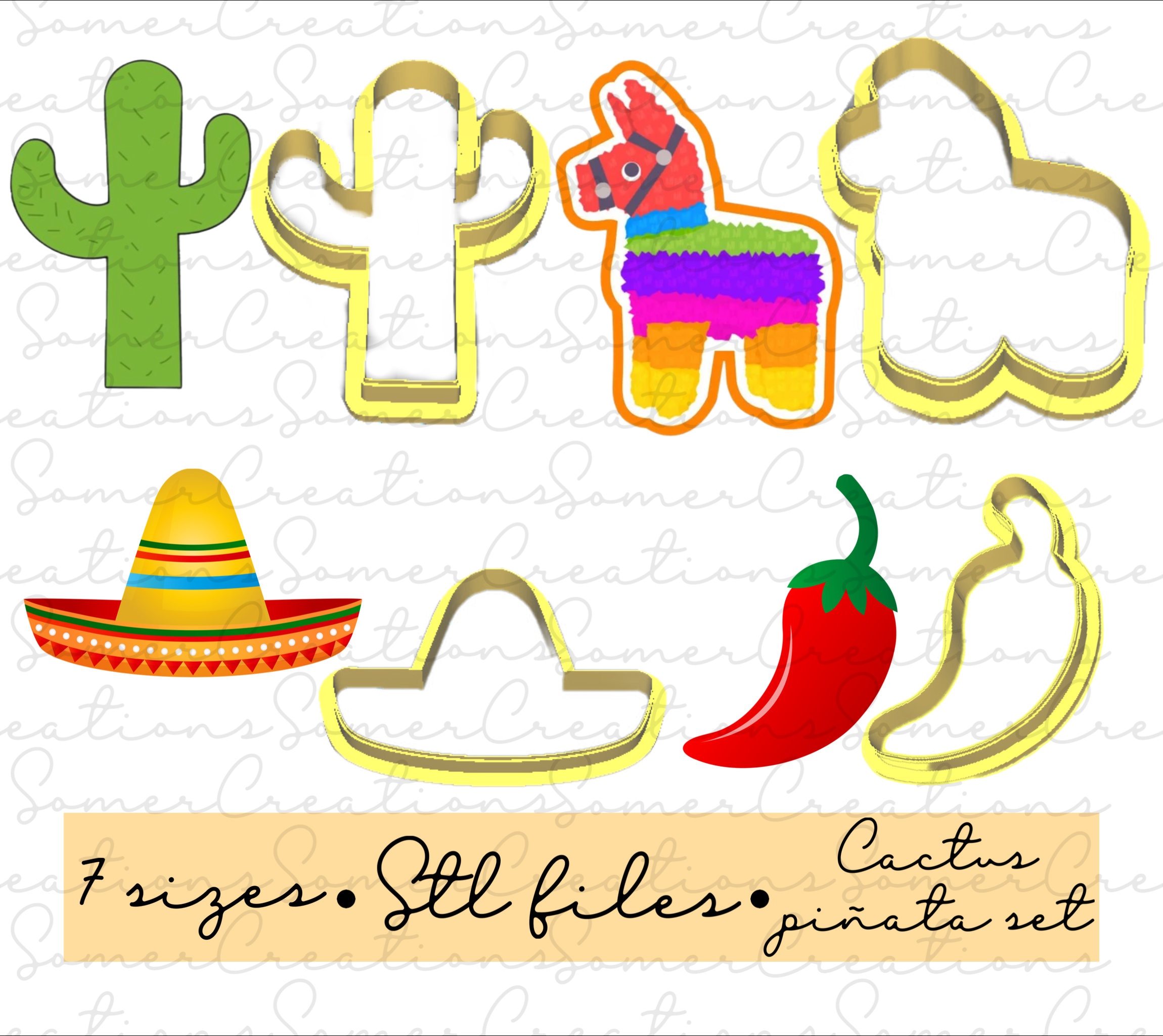 Cactus Pinata Fiesta Cookie Cutter Set .STL Custom FILES ONLY for 3d ...
