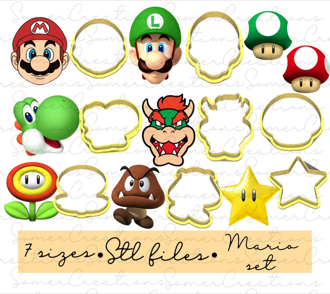 Mario Cookie Cutter Set .STL Custom FILES ONLY for 3d Printer, Custom ...
