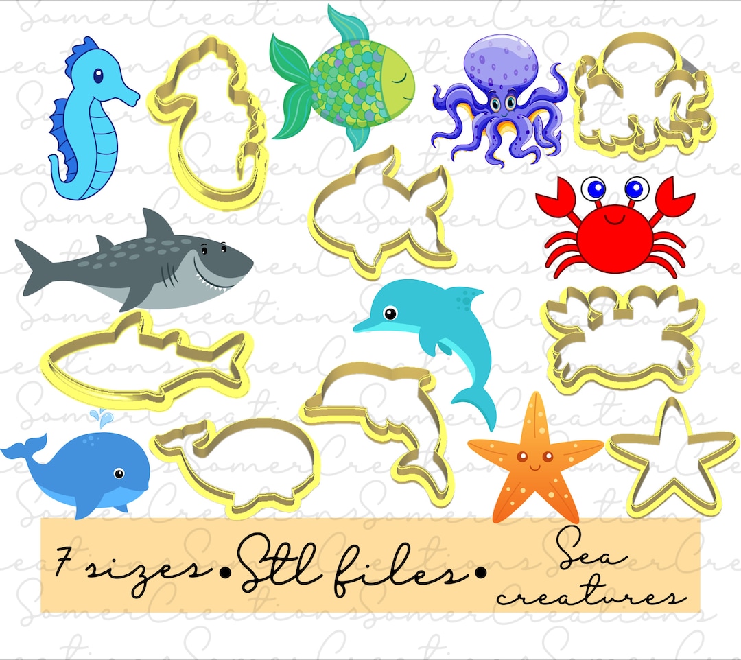 Sea Creatures Cookie Cutter Set .STL Custom FILES ONLY for 3d Printer ...