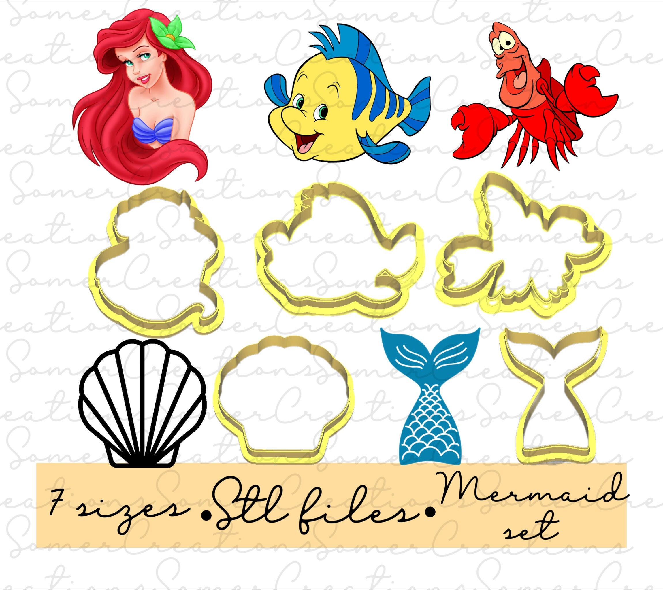 Mermaid Cookie Cutter & Stamp Set .STL Custom Files for 3d Printer ...