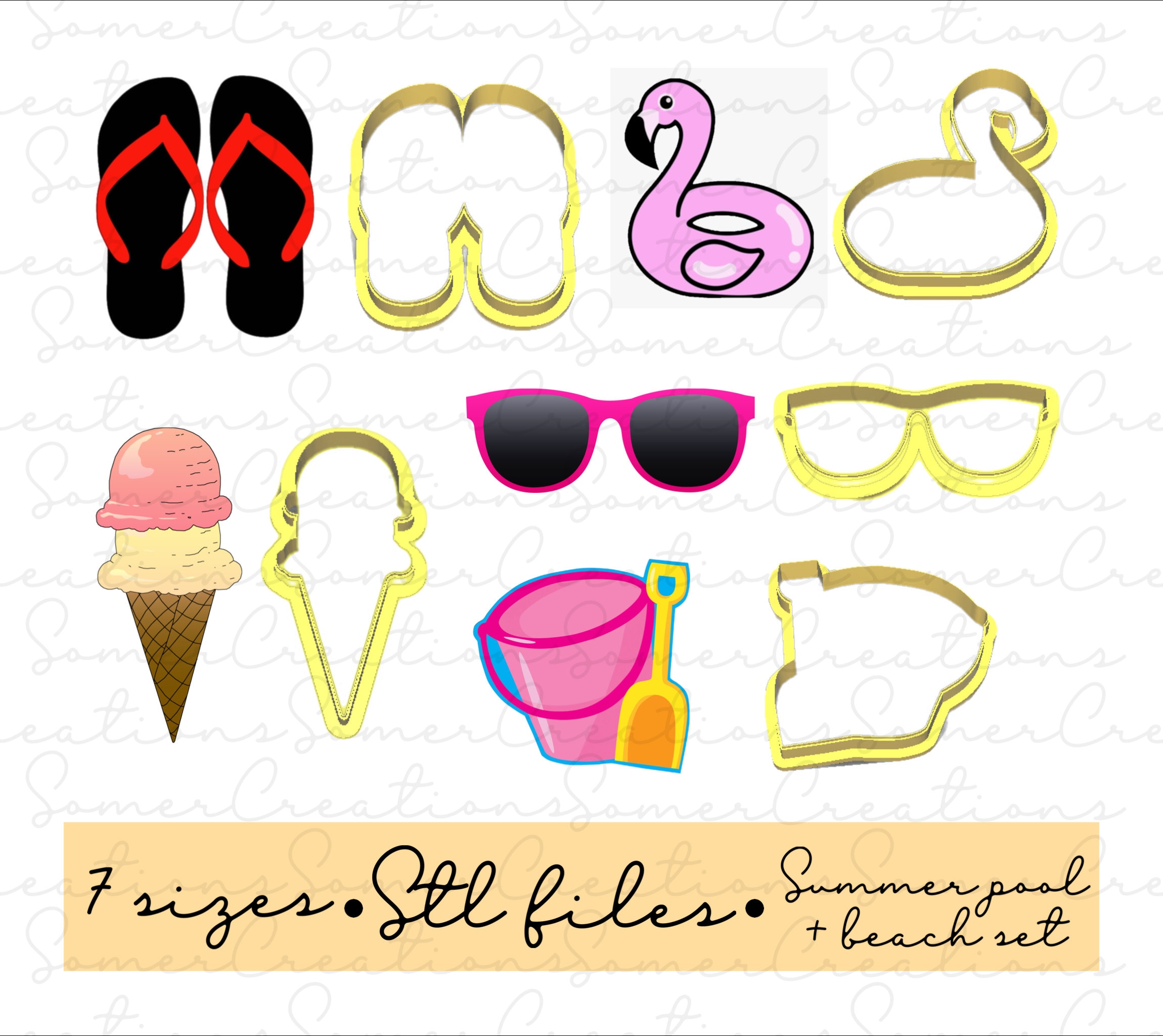 Summer Pool & Beach Cutter Set .STL Custom Files for 3d Printer, Custom ...