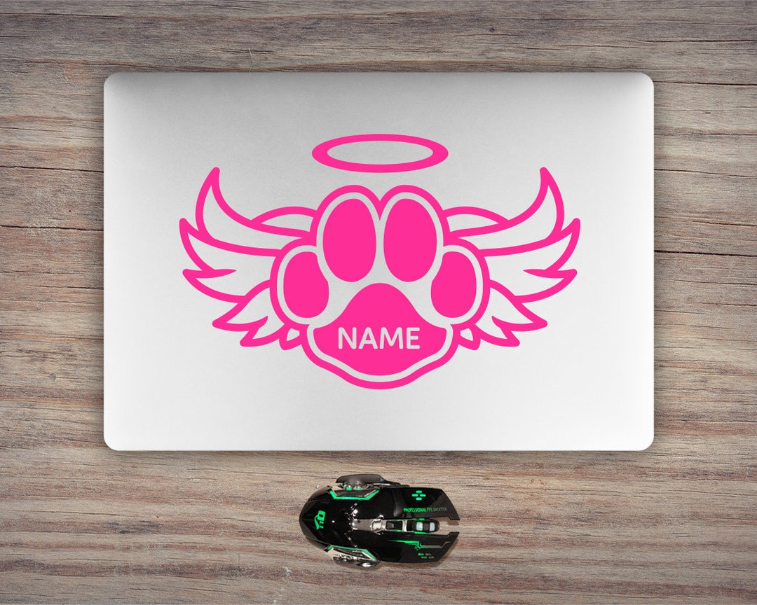 Dog Paw Print Angel Wing RIP Custom Pet Name Decal, Weatherproof, Gloss ...