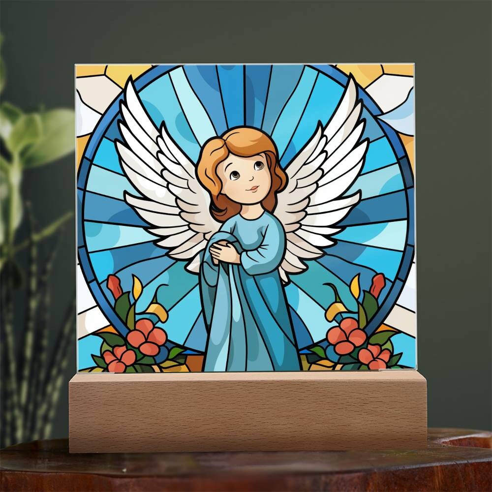 Angel Stained Glass Acrylic Plaque Christian Gift for Baby Home Decor ...