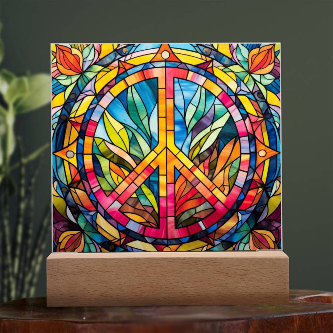 Peace Sign Stained Glass Decor Colorful Peace Art Decor Acrylic Plaque ...