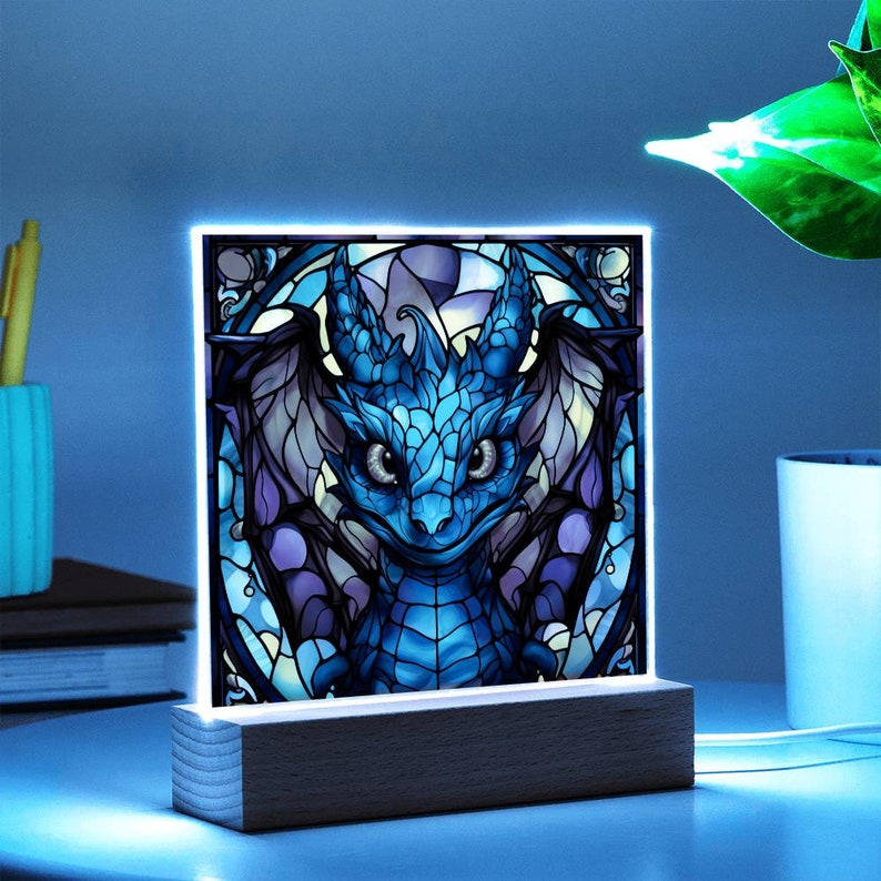 Colorful Dnd Dragon Faux Stained Glass Acrylic Plaque and Nightlight ...