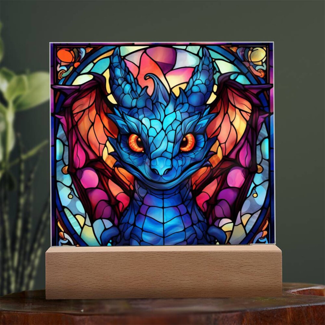 Colorful Dnd Dragon Faux Stained Glass Acrylic Plaque and Nightlight ...