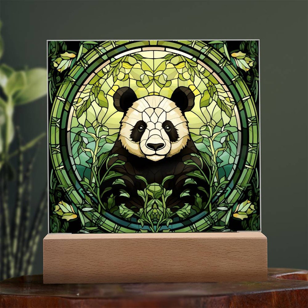 Panda Stained Glass Acrylic Plaque Panda LED Night Light Gift for Panda ...