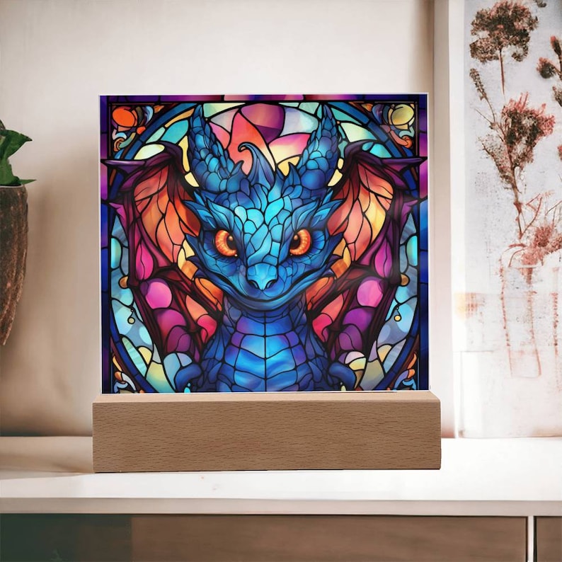 Colorful Dnd Dragon Faux Stained Glass Acrylic Plaque and Nightlight ...