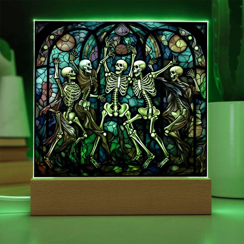 Skeleton Stained Glass Acrylic Plaque Unique Gothic Decor Halloween ...