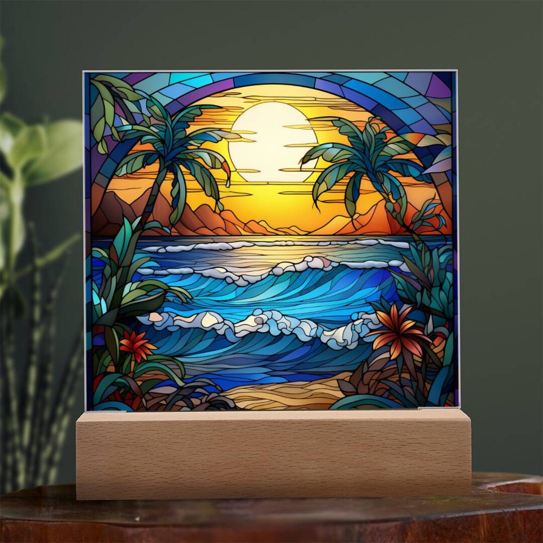 Beach Stained Glass Acrylic Plaque for Ocean Lovers Sea Inspired Home ...