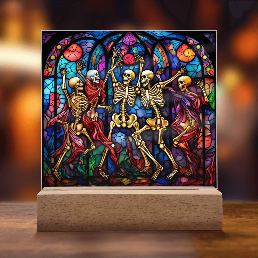 Skeleton Stained Glass Acrylic Plaque Unique Gothic Decor Halloween ...