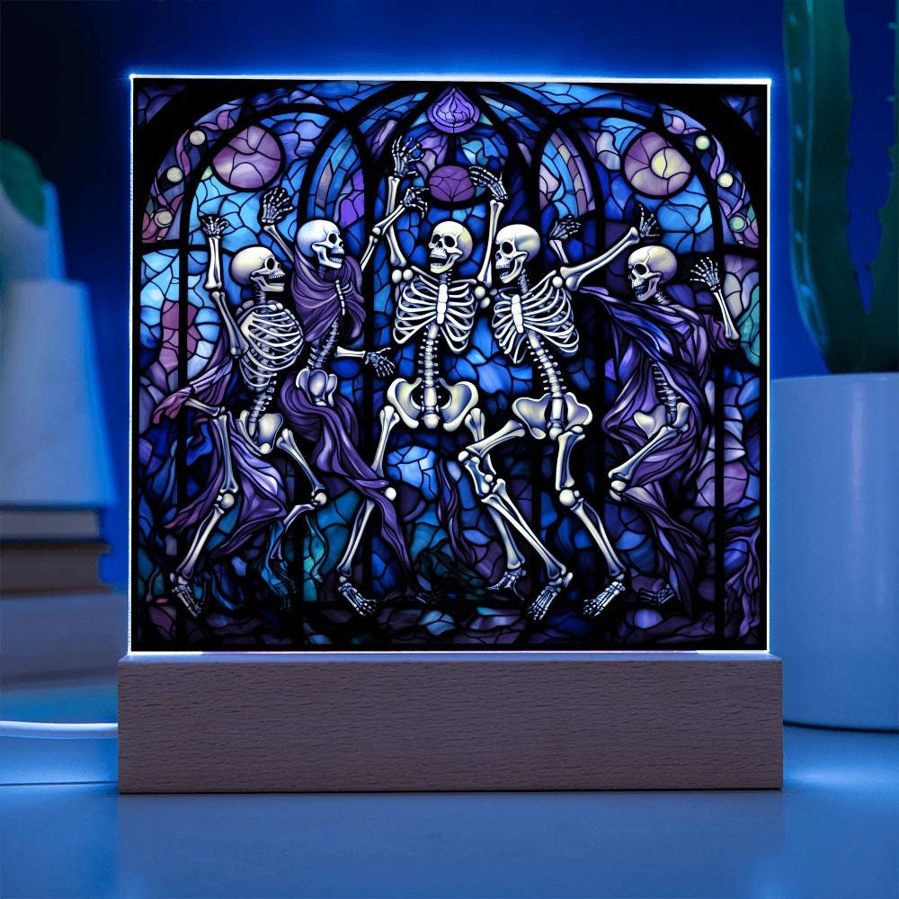 Skeleton Stained Glass Acrylic Plaque Unique Gothic Decor Halloween ...